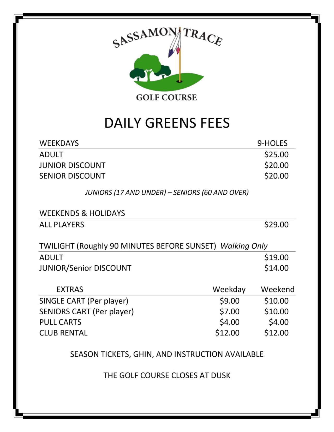 Rates - Sassamon Trace Golf Course